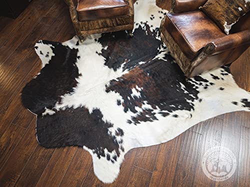 Genuine Tricolor Cowhide Rug Cow Skin Leather Area Rug XL 6 x 7 - 8 ft.