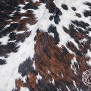 Genuine Tricolor Cowhide Rug Cow Skin Leather Area Rug XL 6 x 7 - 8 ft.