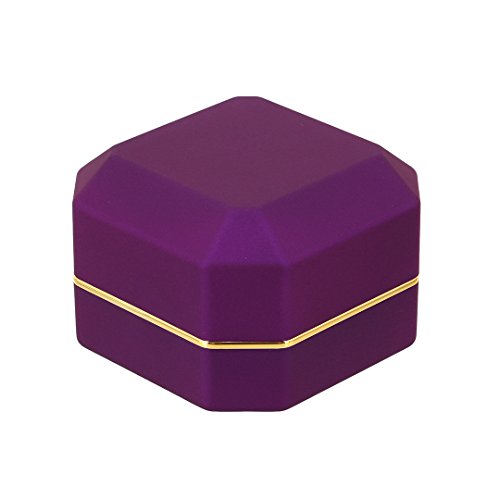 Multifit Square Shape Velvet Proposal Engagement Ring Box Case LED Light Jewelry Coin Gift Box(Purple)