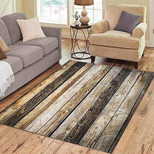 Pinbeam Area Rug Abstract Old Natural Brown Barn Wood Wall Wooden Home Decor Floor Rug 3' x 5' Carpet