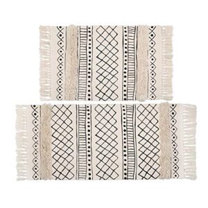 topotdor tufted cotton area rug 2 pieces,hand woven print boho tassels floor rugs perfect bedroom living room bathroom hallway home decor(2′ x 3’+ 2′ x 4′, white skyline)