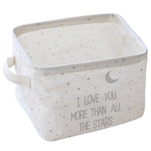 Slytem Storage Bin Basket Organizer Container Cube Rectangle with Handles Linen Canvas Jute Collapsible (#1: 7.8" Long × 6.3" Wide × 5.1" high, Gray Stars Moon)