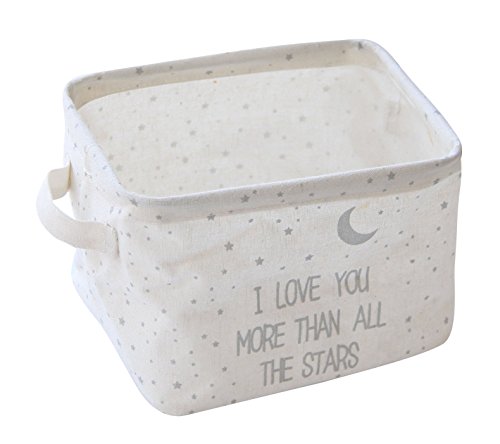 Slytem Storage Bin Basket Organizer Container Cube Rectangle with Handles Linen Canvas Jute Collapsible (#1: 7.8" Long × 6.3" Wide × 5.1" high, Gray Stars Moon)