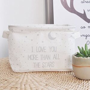 Slytem Storage Bin Basket Organizer Container Cube Rectangle with Handles Linen Canvas Jute Collapsible (#1: 7.8" Long × 6.3" Wide × 5.1" high, Gray Stars Moon)