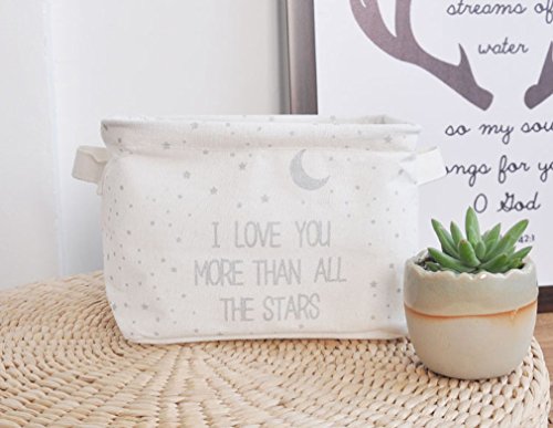 Slytem Storage Bin Basket Organizer Container Cube Rectangle with Handles Linen Canvas Jute Collapsible (#1: 7.8" Long × 6.3" Wide × 5.1" high, Gray Stars Moon)