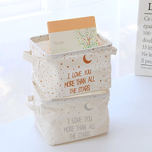 Slytem Storage Bin Basket Organizer Container Cube Rectangle with Handles Linen Canvas Jute Collapsible (#1: 7.8" Long × 6.3" Wide × 5.1" high, Gray Stars Moon)