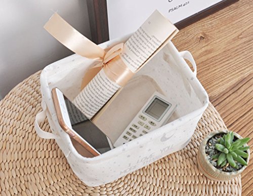 Slytem Storage Bin Basket Organizer Container Cube Rectangle with Handles Linen Canvas Jute Collapsible (#1: 7.8" Long × 6.3" Wide × 5.1" high, Gray Stars Moon)