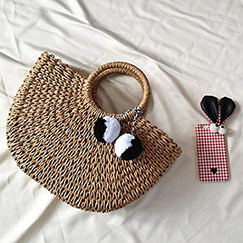 Hand-woven Straw Large Hobo Bag for Women Round Handle Ring Toto Retro Summer Beach Straw Bag (Brown)