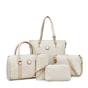 women handbags set 6 pcs tote shoulder crossbody bags clutch top handle satchel purse, off-white, 1