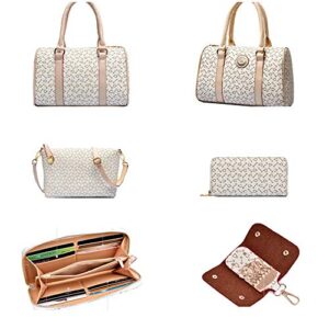 Women Handbags Set 6 PCS Tote Shoulder Crossbody Bags Clutch Top Handle Satchel Purse, Off-white, 1