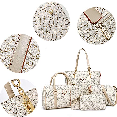 Women Handbags Set 6 PCS Tote Shoulder Crossbody Bags Clutch Top Handle Satchel Purse, Off-white, 1