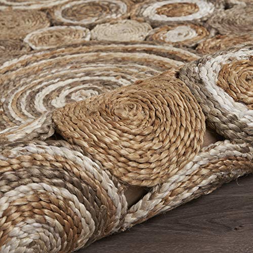 LR Home Natural Jute Area Rug, 6' Round, Bleach Gray