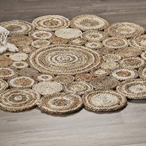 LR Home Natural Jute Area Rug, 6' Round, Bleach Gray