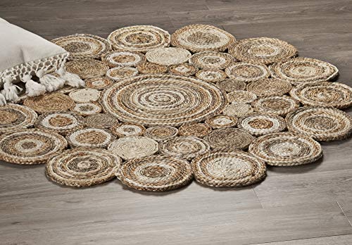 LR Home Natural Jute Area Rug, 6' Round, Bleach Gray