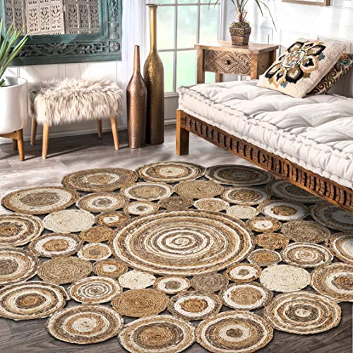 LR Home Natural Jute Area Rug, 6' Round, Bleach Gray