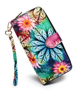 loveshe women wallet rfid blocking purse credit card clutch zip around phone clutch large travel purse wristlet bohemian （yz）