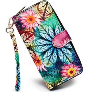 LOVESHE Women wallet RFID Blocking Purse Credit Card Clutch Zip Around Phone Clutch Large Travel Purse Wristlet Bohemian （YZ）