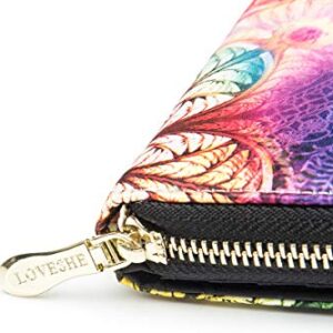 LOVESHE Women wallet RFID Blocking Purse Credit Card Clutch Zip Around Phone Clutch Large Travel Purse Wristlet Bohemian （YZ）