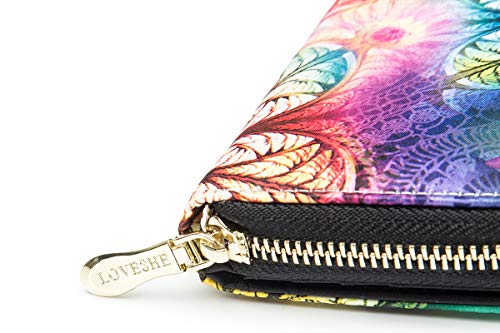 LOVESHE Women wallet RFID Blocking Purse Credit Card Clutch Zip Around Phone Clutch Large Travel Purse Wristlet Bohemian （YZ）