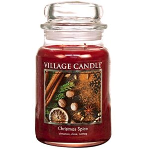 village candle christmas spice, large glass apothecary jar scented candle, 21.25 oz, red