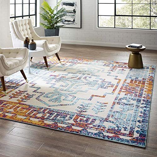 Modway Reflect Distressed Geometric Southwestern Aztec 8x10 Indoor and Outdoor Area Rug, 8 ft x 10 ft, Nyssa/Multicolored