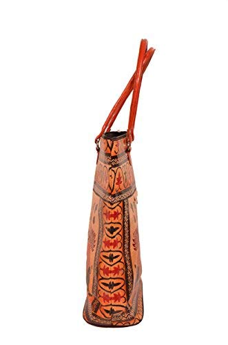 Zint 100% Genuine Leather Women's Batik Indian Shantiniketan Ethnic Tote Bag Twin Royal Elephant Design