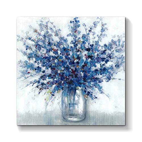 TAR TAR STUDIO Abstract Bouquet Canvas Wall Art: Blue Flowers in Vase Artwork Print Painting for Living Room Office ( 24''W x 24''H, Multiple Sizes )