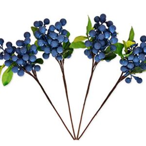 DS. DISTINCTIVE STYLE Artificial Blueberries 4 Pieces Lifelike Faux Fruit Berries Fake Flowers for Decoration (Blue)