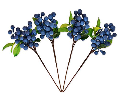 DS. DISTINCTIVE STYLE Artificial Blueberries 4 Pieces Lifelike Faux Fruit Berries Fake Flowers for Decoration (Blue)