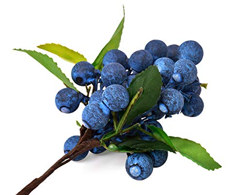 DS. DISTINCTIVE STYLE Artificial Blueberries 4 Pieces Lifelike Faux Fruit Berries Fake Flowers for Decoration (Blue)