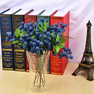 DS. DISTINCTIVE STYLE Artificial Blueberries 4 Pieces Lifelike Faux Fruit Berries Fake Flowers for Decoration (Blue)