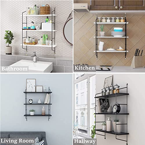 Industrial Wall Mounted 3-Tier Floating Shelf, Adjustable Wall Storage Rack, Decorative Hanging Display Shelf for Bedroom, Living Room, Bathroom, Kitchen, Office