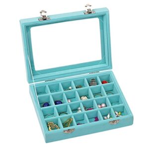 ivosmart velvet glass jewelry ring display organiser box tray holder earrings storage case (light blue)