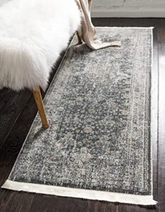 unique loom baracoa collection area rug – la cabana (2′ 2″ x 6′ 1″ runner, fume gray/ brown)