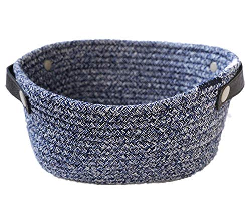 1 Pack Cotton Rope Basket,Small Woven Basket,10 3/8 inch X 7 3/4 inch X 4 3/4 inch， Baby Cotton Basket, Children's Home Decor (Blue)