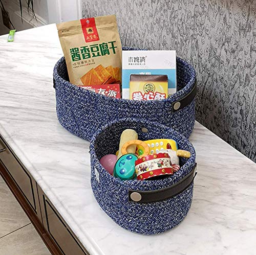 1 Pack Cotton Rope Basket,Small Woven Basket,10 3/8 inch X 7 3/4 inch X 4 3/4 inch， Baby Cotton Basket, Children's Home Decor (Blue)