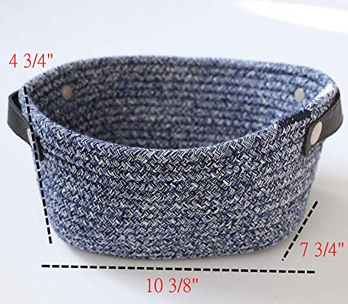 1 Pack Cotton Rope Basket,Small Woven Basket,10 3/8 inch X 7 3/4 inch X 4 3/4 inch， Baby Cotton Basket, Children's Home Decor (Blue)