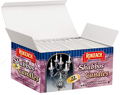 Rokeach Traditional 3 hour Shabbat Candles, 72 Count, White Shabbos Candles for Candlesticks, May also be used as Chanukah Candles