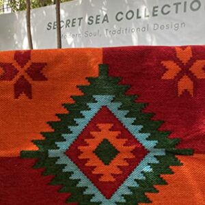 Secret Sea Collection, Mexican Area Rug, Washable Reversible Entrance Kitchen Bathroom Living Room Bedroom Dinning Room Country Farmhouse Authentic (2' x 4' ft, Red,Orange-Turquoise)