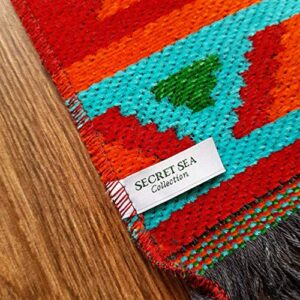 Secret Sea Collection, Mexican Area Rug, Washable Reversible Entrance Kitchen Bathroom Living Room Bedroom Dinning Room Country Farmhouse Authentic (2' x 4' ft, Red,Orange-Turquoise)