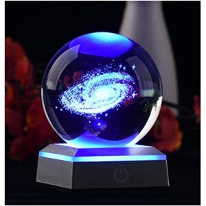 AIRCEE 3D Model of Galaxy Crystal Ball, with Led Lamp Stand, Planets Glass Ball, 6 Colors Light, Great Gifts, Educational Toys, Home Office Decor, Solar System Sphere with Gift Box