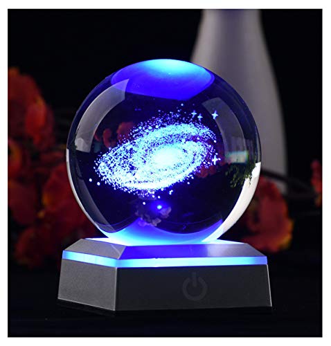 AIRCEE 3D Model of Galaxy Crystal Ball, with Led Lamp Stand, Planets Glass Ball, 6 Colors Light, Great Gifts, Educational Toys, Home Office Decor, Solar System Sphere with Gift Box