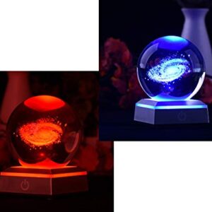 AIRCEE 3D Model of Galaxy Crystal Ball, with Led Lamp Stand, Planets Glass Ball, 6 Colors Light, Great Gifts, Educational Toys, Home Office Decor, Solar System Sphere with Gift Box