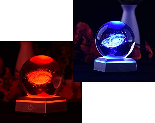 AIRCEE 3D Model of Galaxy Crystal Ball, with Led Lamp Stand, Planets Glass Ball, 6 Colors Light, Great Gifts, Educational Toys, Home Office Decor, Solar System Sphere with Gift Box