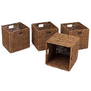 trademark innovations foldable storage basket, 12″l x 12″w x 12″h, brown, 4 pack