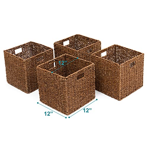 Trademark Innovations Foldable Storage Basket, 12"L x 12"W x 12"H, Brown, 4 Pack