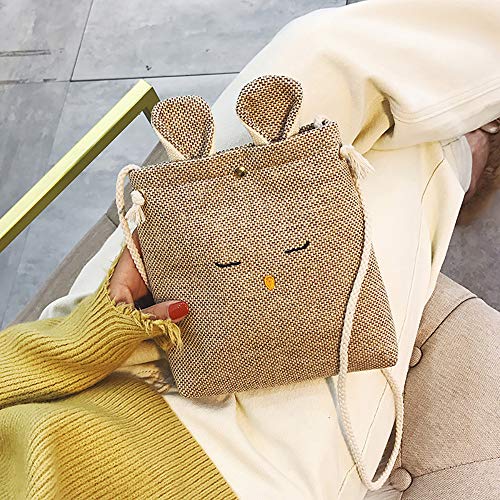 BCDshop Small Shoulder Bag for Women Girl Lovely Burlap Animal Ears Crossbody Bags Purse (Khaki)