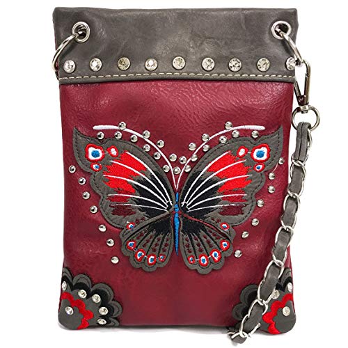 Zelris Peacock Butterfly Floral Embroidery Crossbody Small Crossbody Purse Bag (Red)