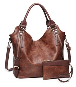 women tote bag handbags pu leather fashion hobo shoulder bags with adjustable shoulder strap, l, brown