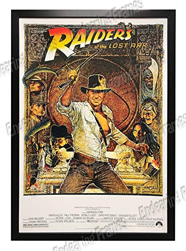 Indiana Jones - Raiders of The Last Ark Movie Poster. 24x36 Framed Poster on a Black Frame. Made in USA.